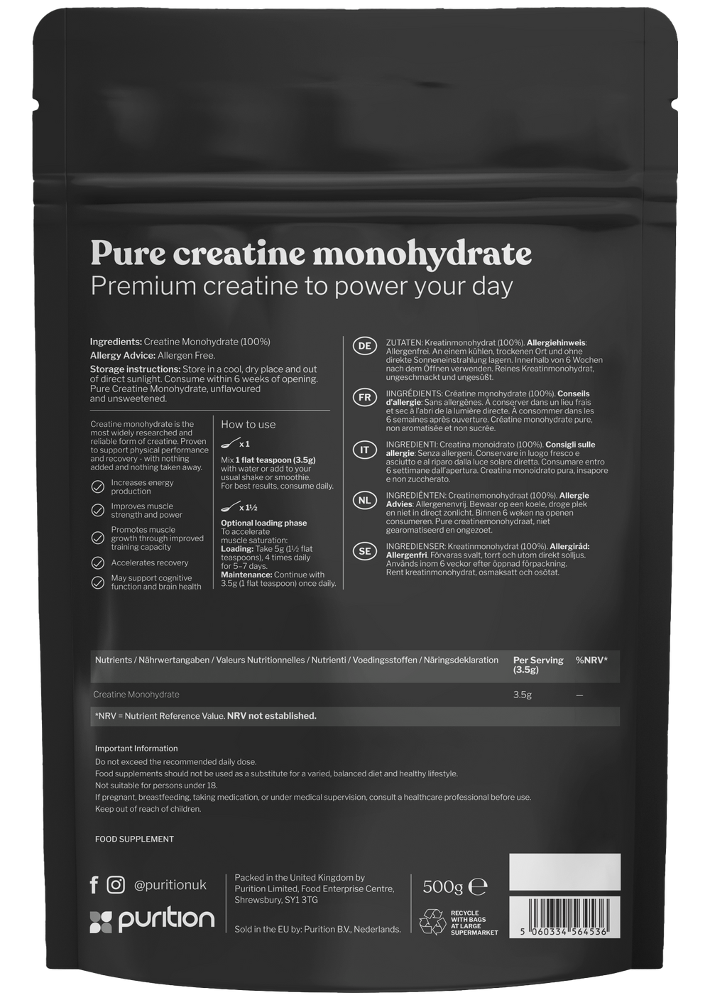 Pure Creatine Monohydrate – 100% Pure & Additive-Free | Purition ...