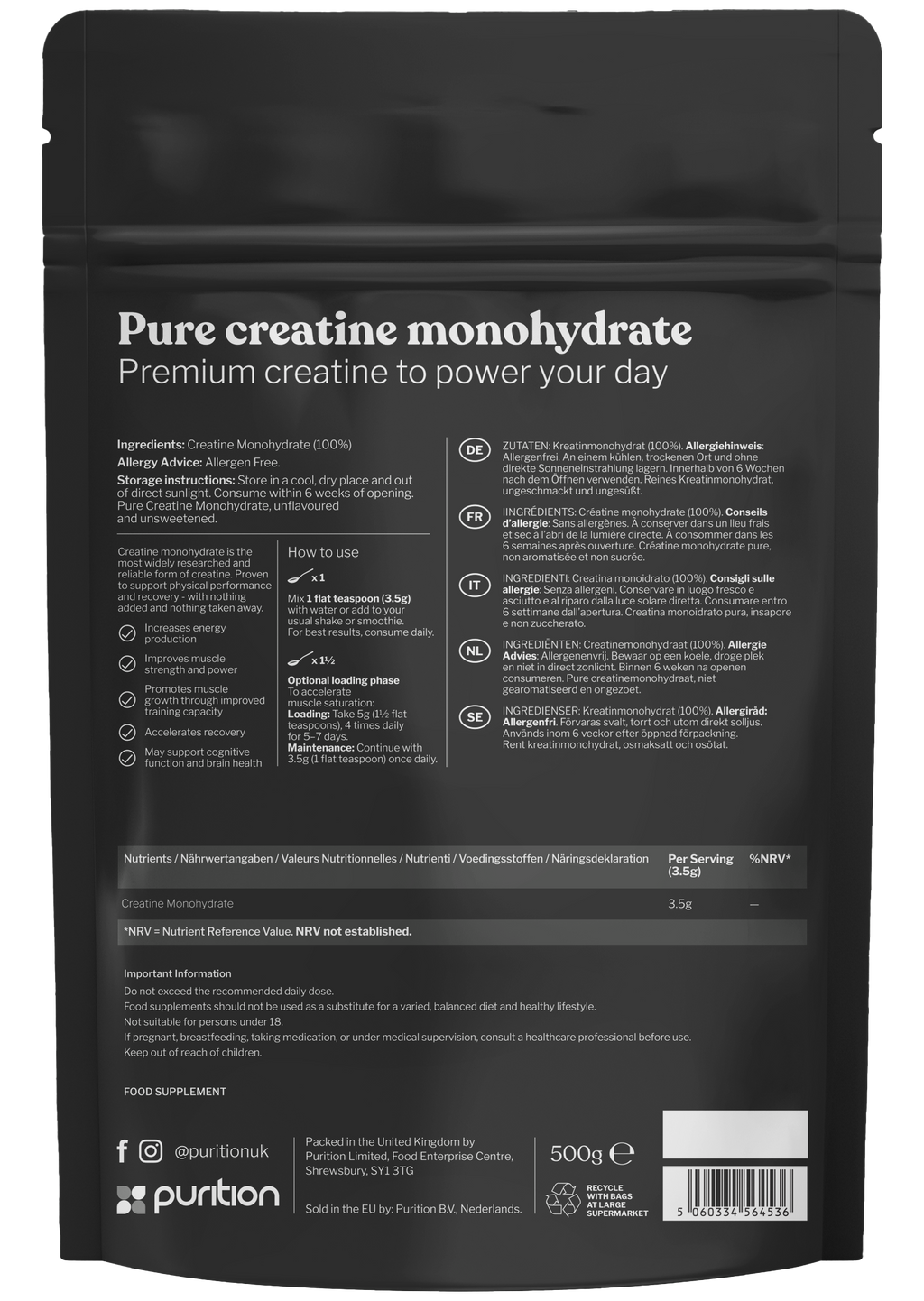 Pure Creatine Monohydrate – 100% Pure & Additive-Free | Purition ...
