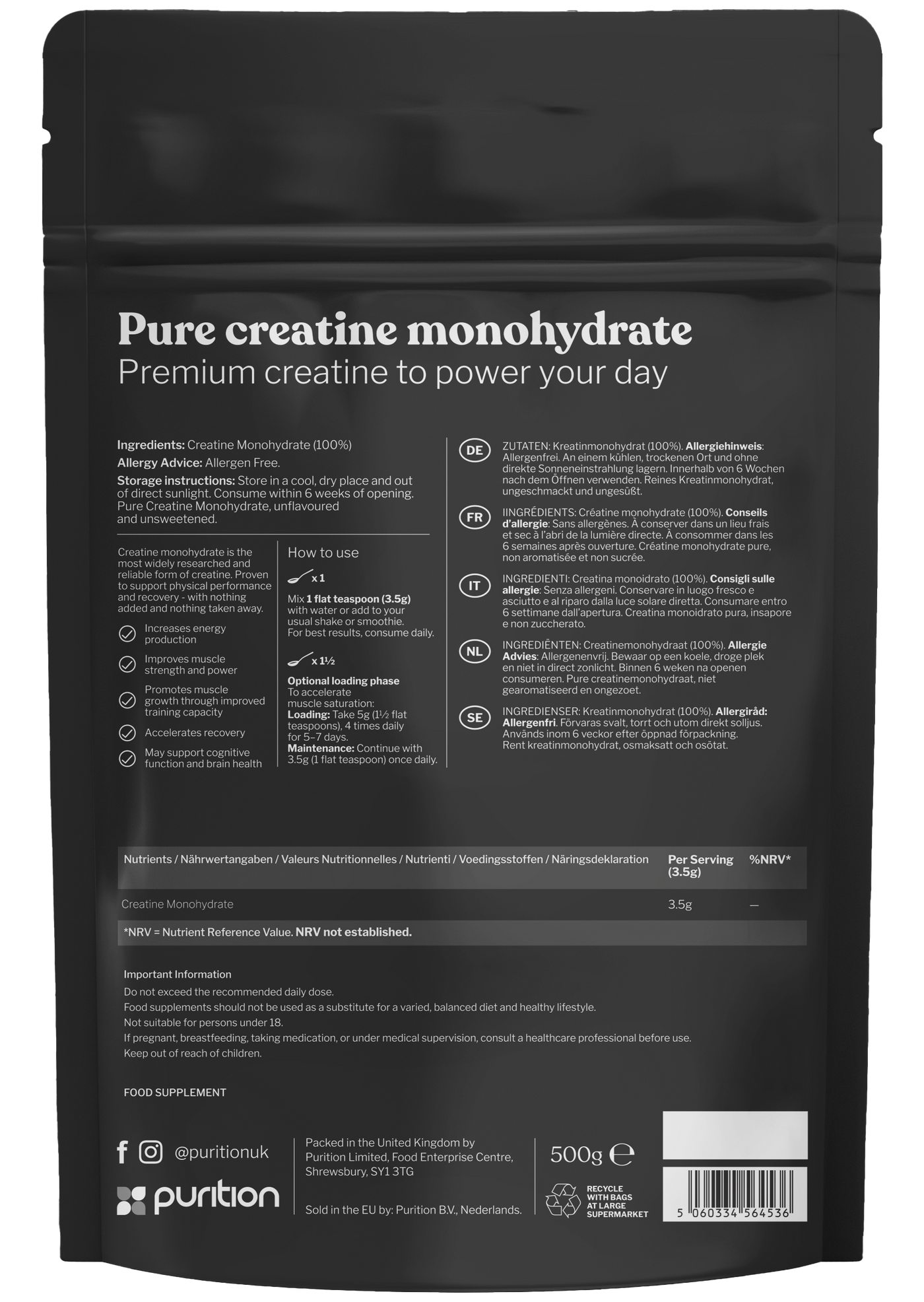Pure Creatine Monohydrate – 100% Pure & Additive-Free | Purition ...