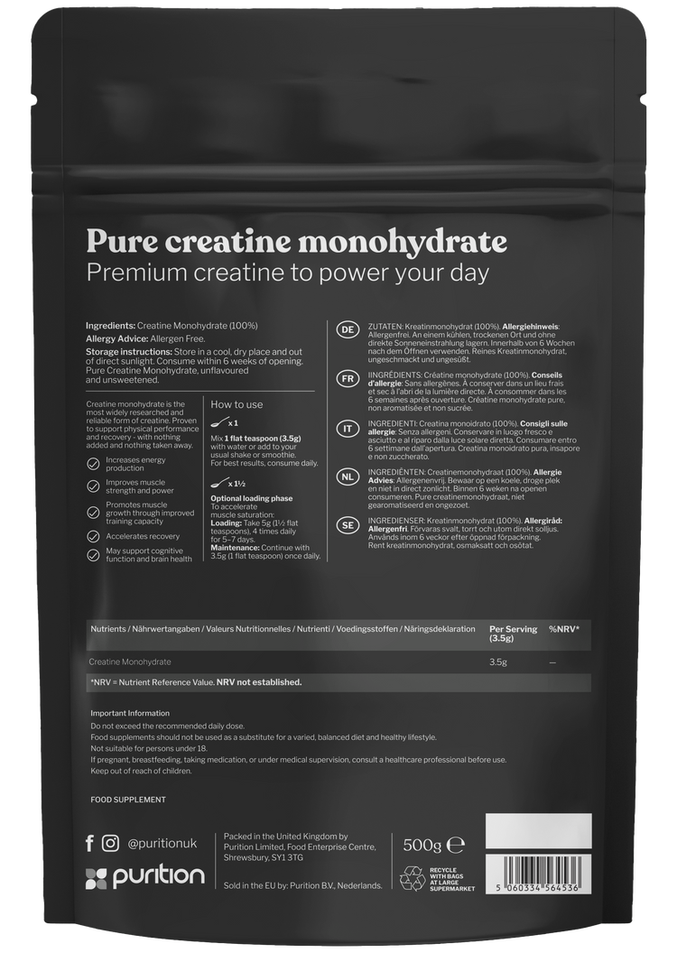 Pure Creatine Monohydrate – 100% Pure & Additive-Free | Purition ...